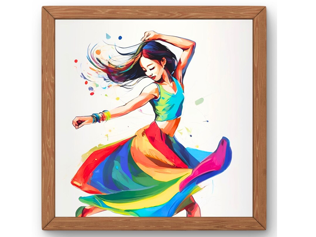 Dancing Woman Digital Wall Art, Printable Download, Rainbow Watercolor ...