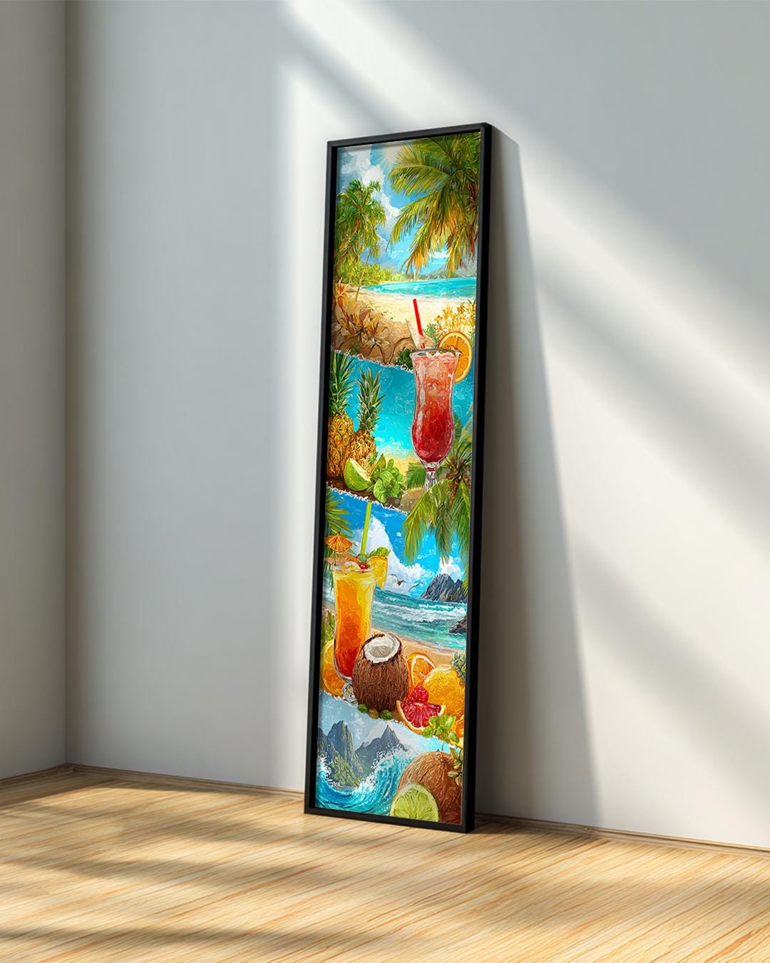 Beach Cocktail Long Narrow Framed Wall Art : Tropical Canvas, Coastal ...
