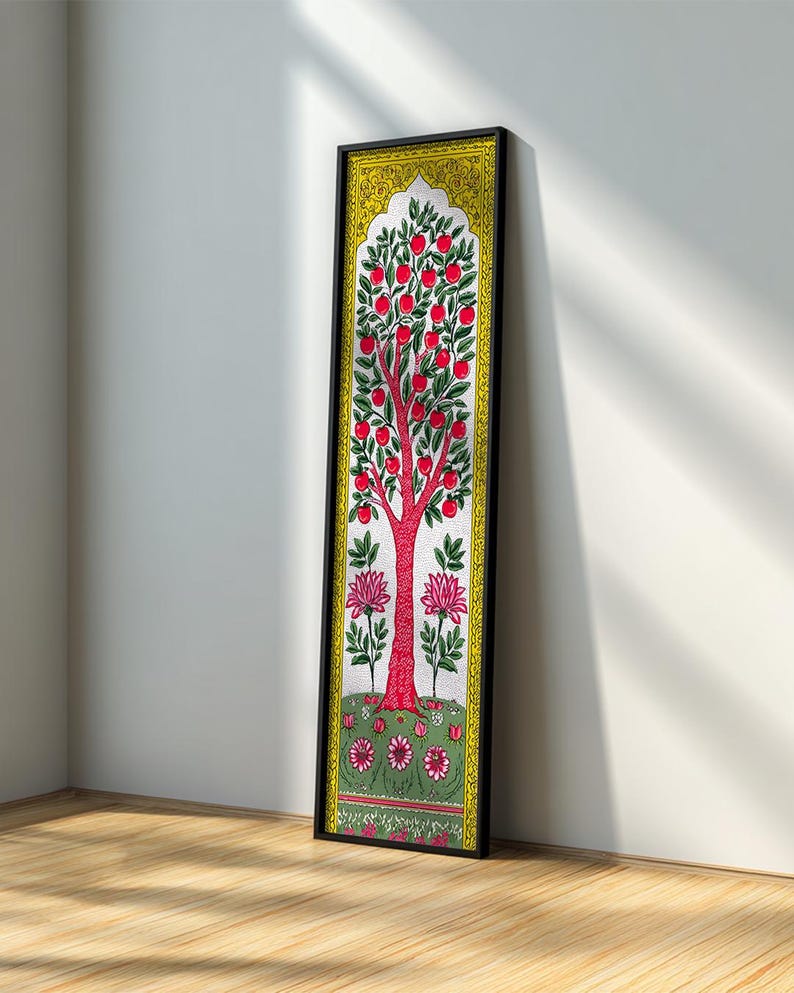 Madhubani Tree of Life Tall Narrow Wall Art: Indian Folk Art Canvas ...