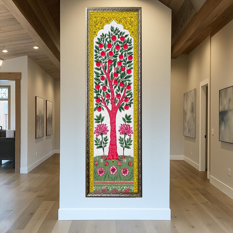 Madhubani Tree of Life Tall Narrow Wall Art: Indian Folk Art Canvas ...