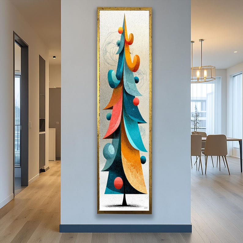 Abstract Long Narrow Framed Wall Decor : Tall Thin Wall Art for Living ...