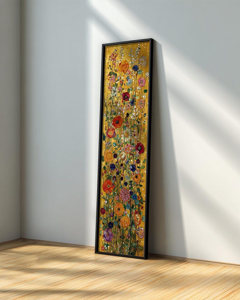 Klimt Floral Art : Long Narrow Gold Wall Art, Canvas Framed Print - Etsy UK