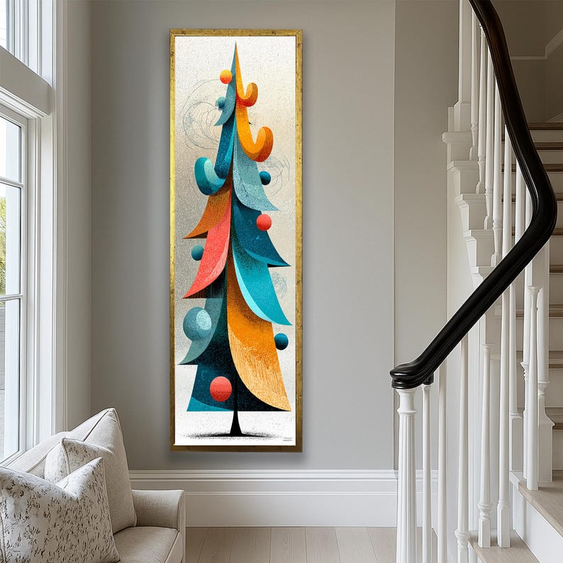 Abstract Long Narrow Framed Wall Decor : Tall Thin Wall Art for Living ...