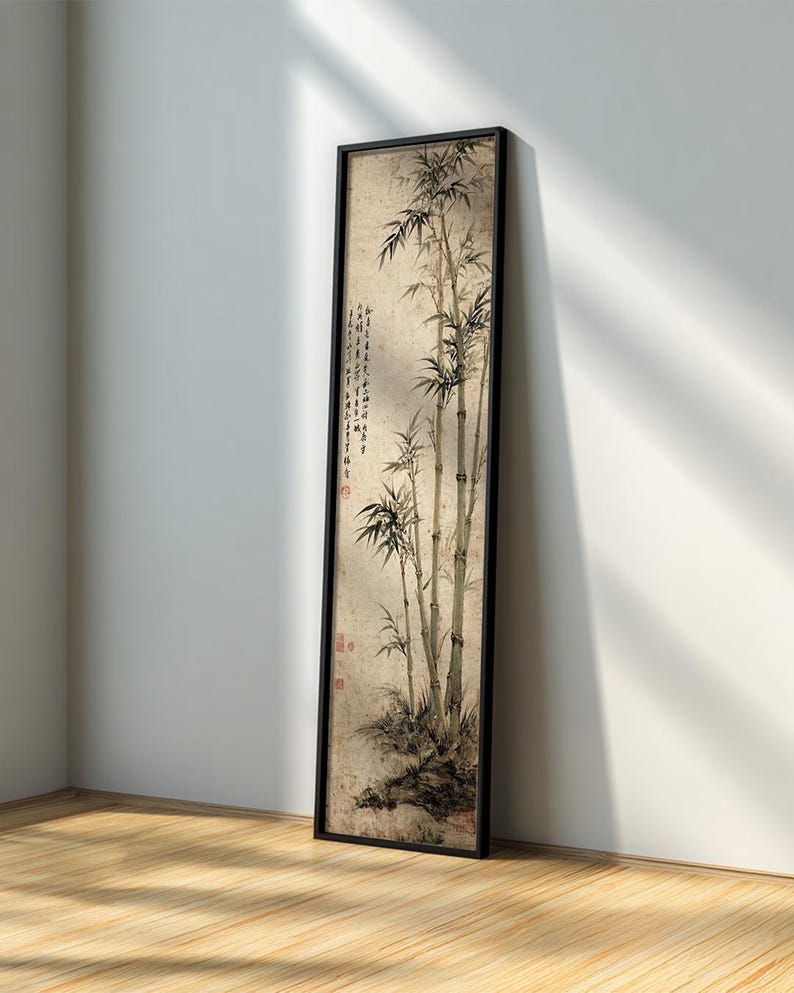 Japandi Bamboo Long Narrow Wall Art : Zen Sumi-e Painting, Asian ...