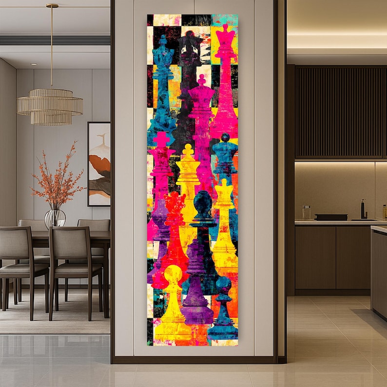 Colorful Chess Tall Narrow Wall Art: Modern Chess Artwork - Etsy UK
