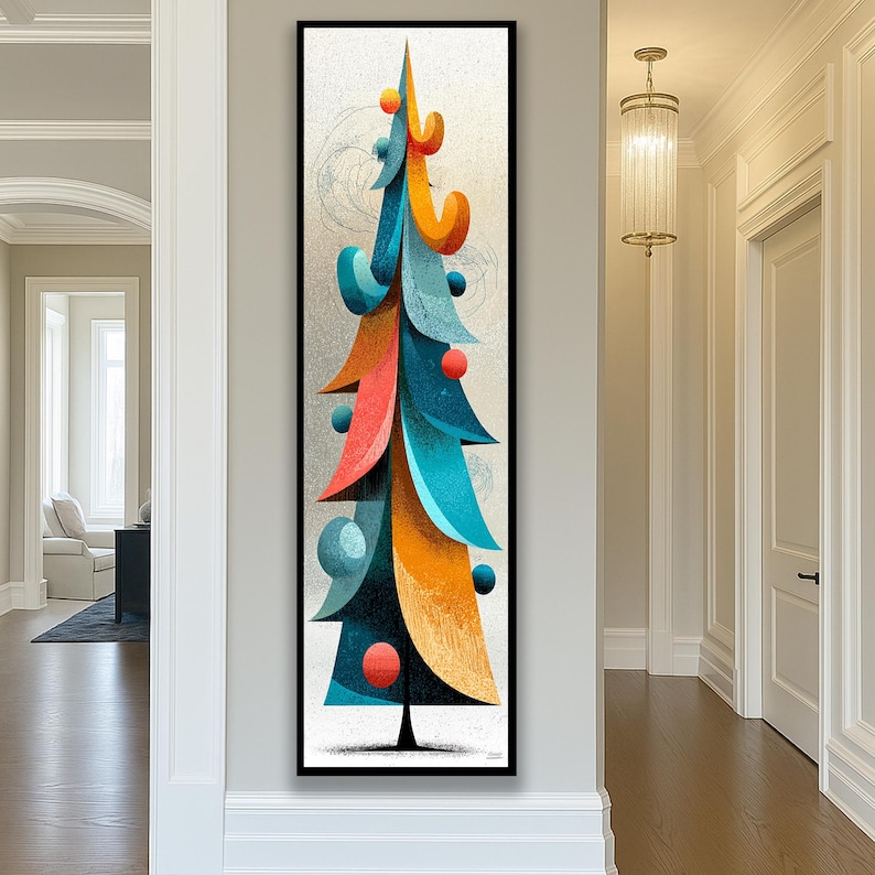 Abstract Long Narrow Framed Wall Decor : Tall Thin Wall Art for Living ...
