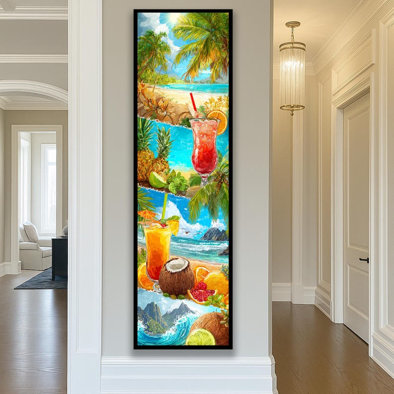 Beach Cocktail Long Narrow Framed Wall Art : Tropical Canvas, Coastal ...
