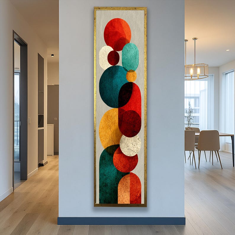 Bauhaus Geometric Framed Wall Art : Long Narrow Abstract Canvas, Mid ...