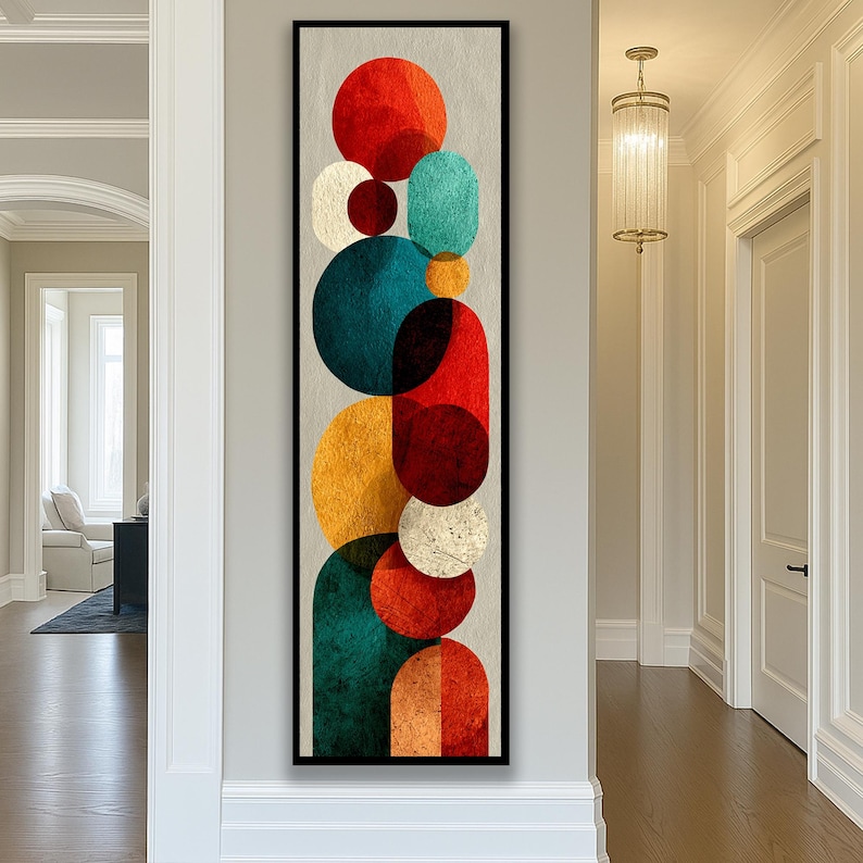Bauhaus Geometric Framed Wall Art : Long Narrow Abstract Canvas, Mid ...