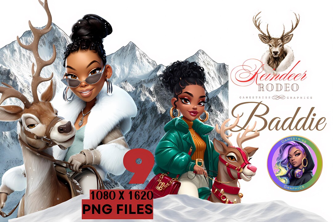 Reindeer Rodeo Baddie Clip Art Bundle – Black Woman Christmas Design ...