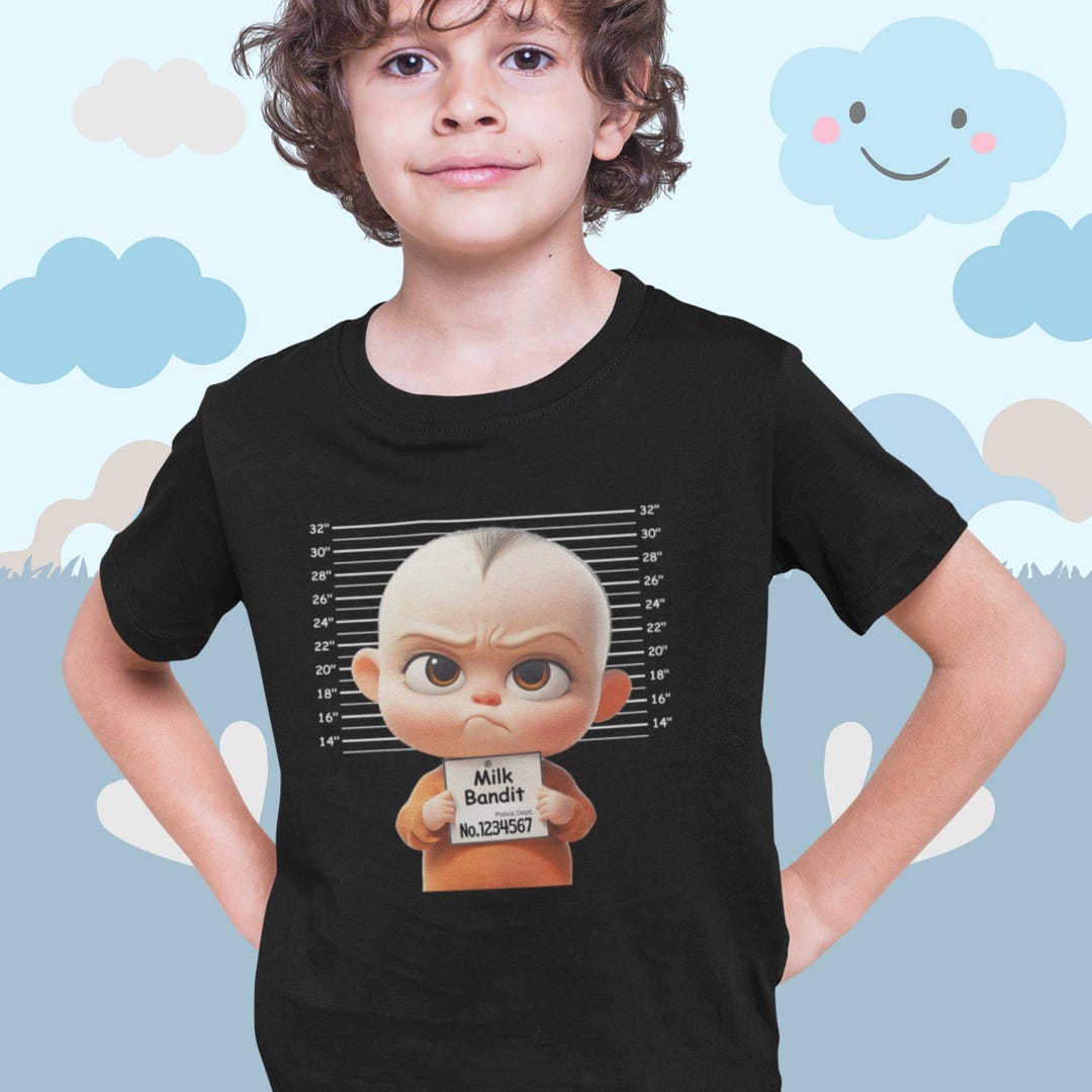 Milk Bandit Kids Tee, Baby Boy Funny Mugshot Cartoon Shirt, Cute ...