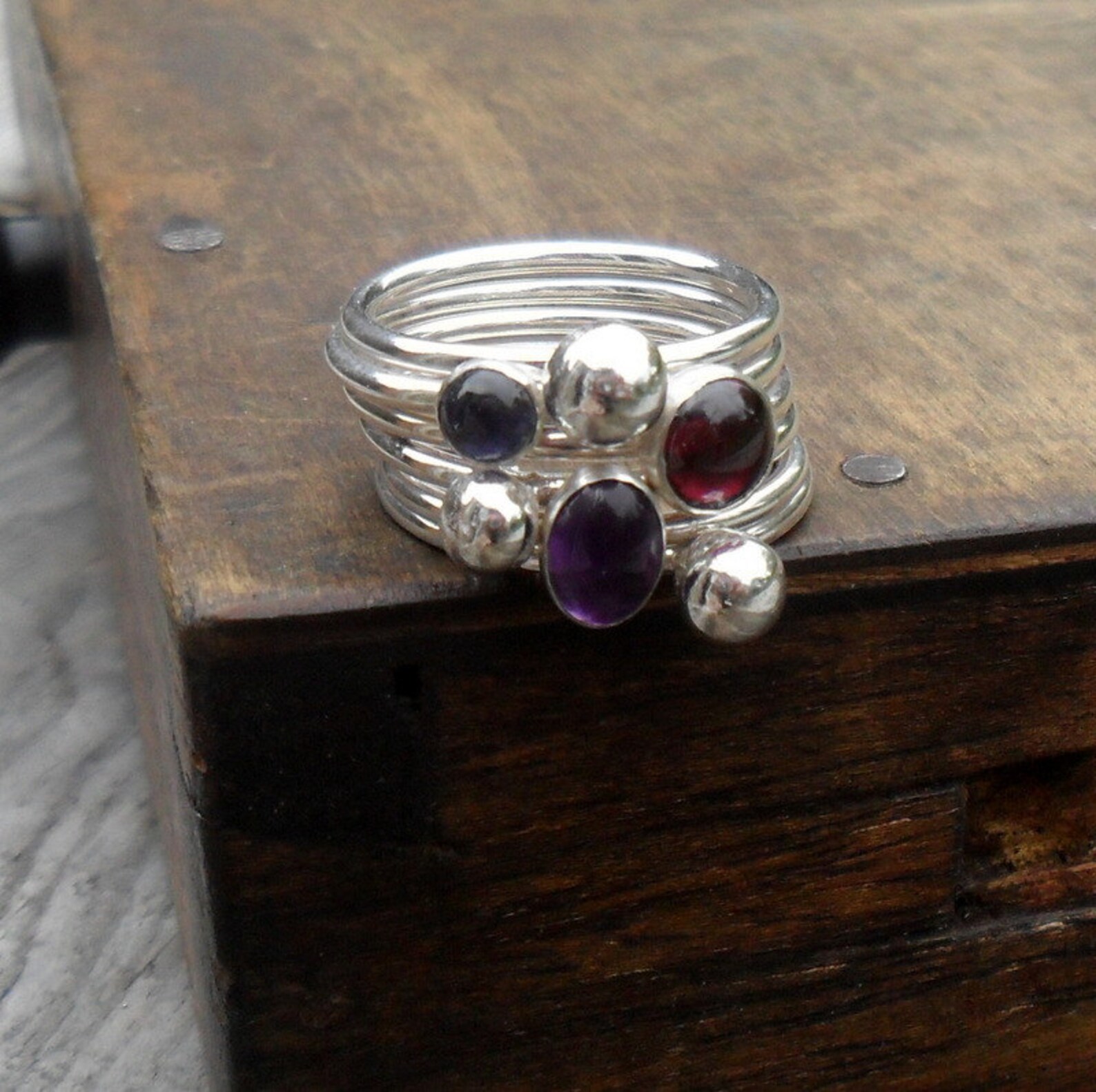 Silver Berry Stacking Rings Sterling Silver Pebble rings | Etsy