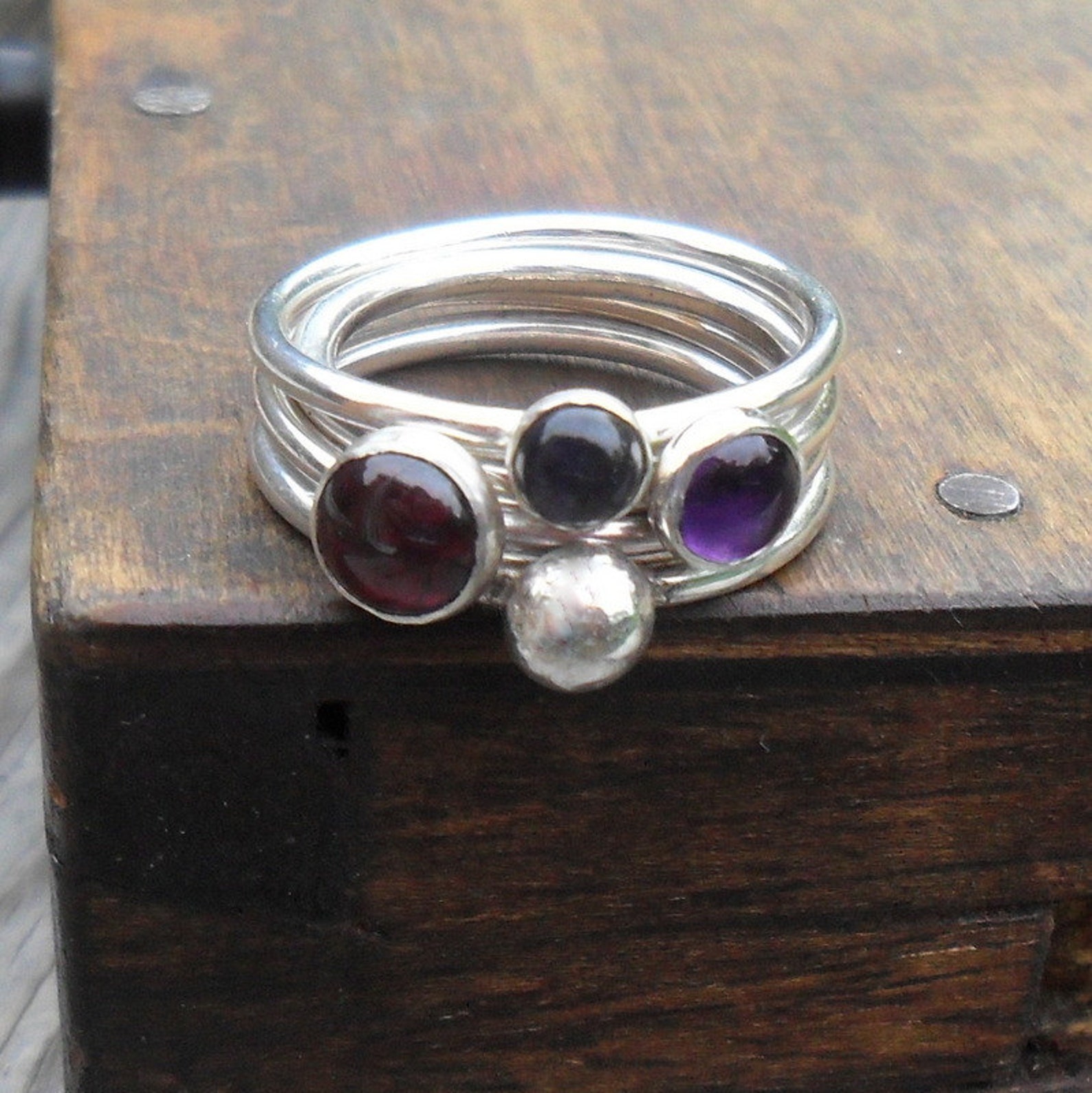 Silver Berry Stacking Rings Sterling Silver Pebble rings | Etsy