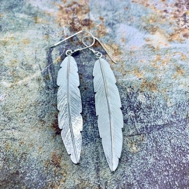Long Feather Earring - Etsy