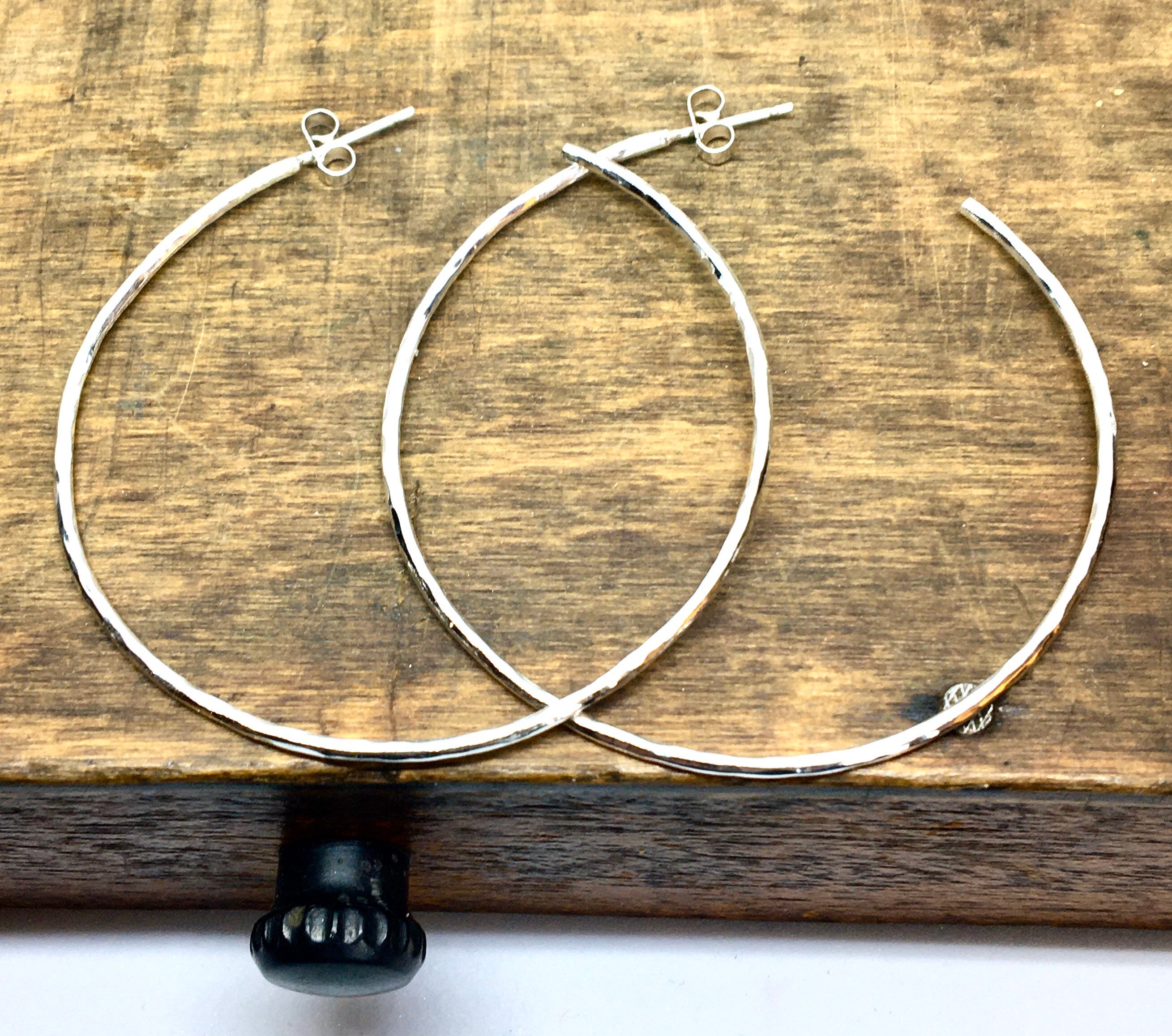 Handmade Sterling Silver Hoop Earrings: Lightly Textured Stud Hoops ...