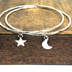 Sterling Silver Star & Moon Bangles - Etsy UK