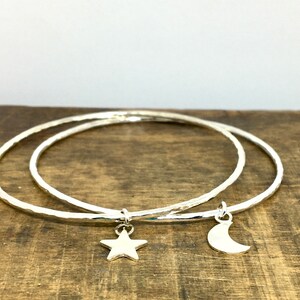 Sterling Silver Star & Moon Bangles - Etsy UK