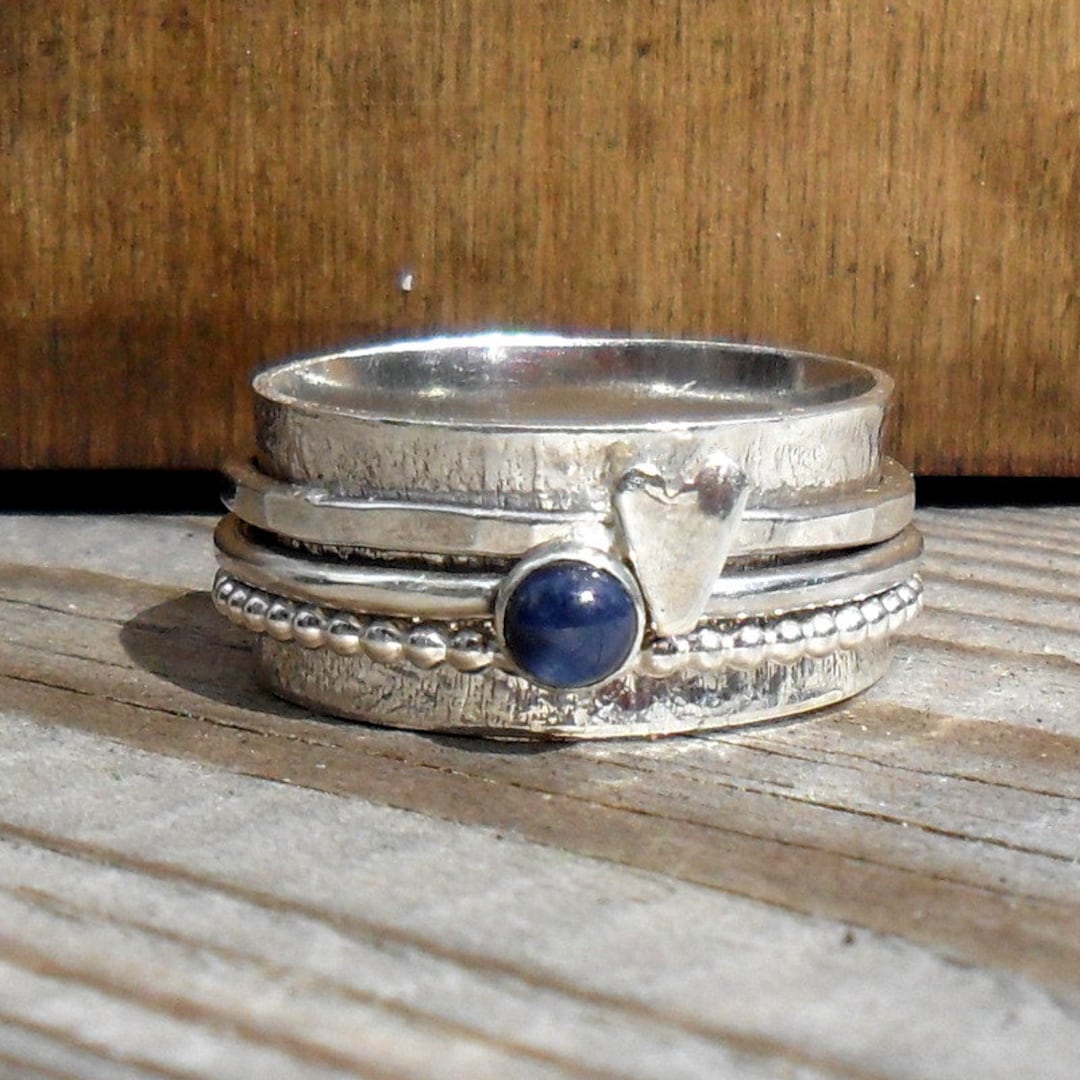 Sapphire & Heart 3 Spinner Ring - Etsy
