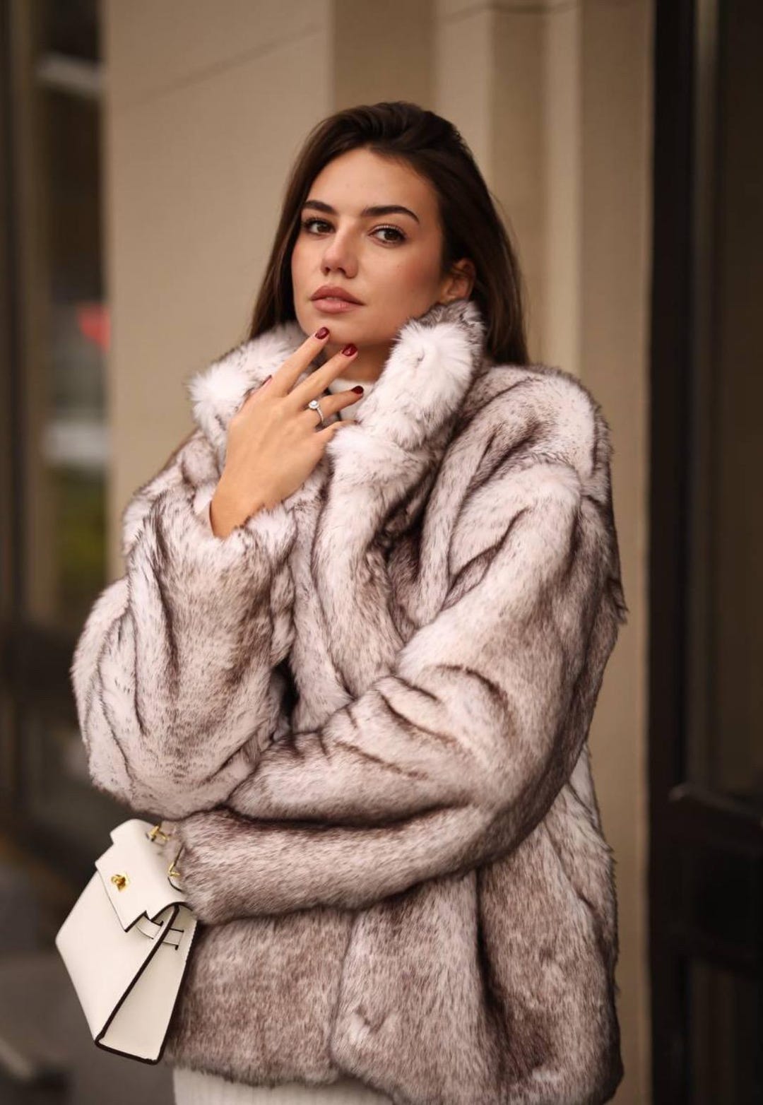 Short Faux Fur Coat “fox Style” – 55 Cm Elegant Winter Jacket, Warm ...