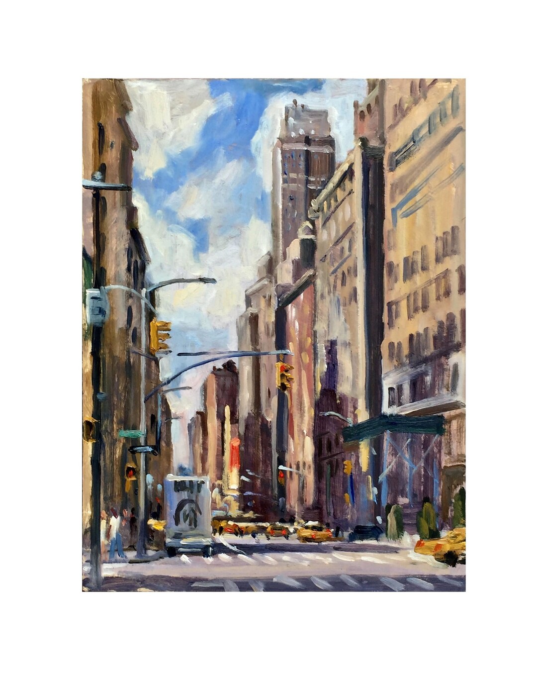 Down 7th Ave/nyc New York Cityscape Painting, 12x16 Oil on Panel, Urban ...