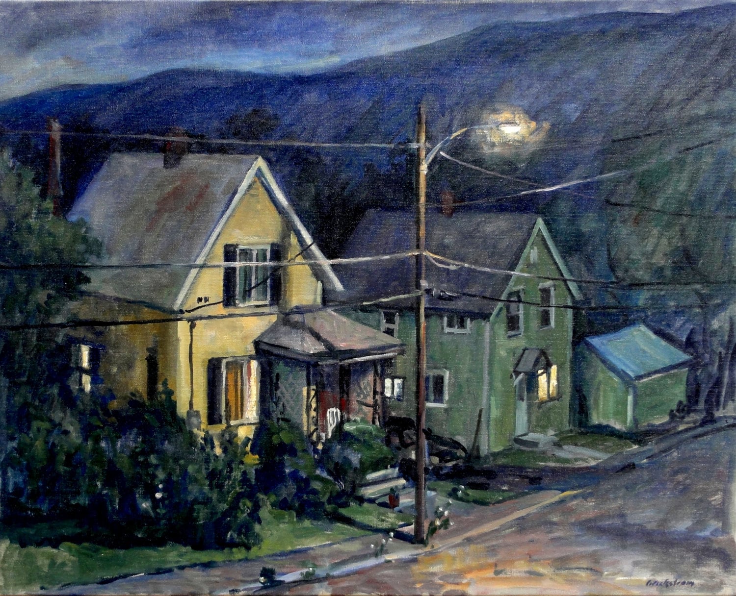 Oil Street Light Night Tree Park Wall Decor Night Landscape Original ...