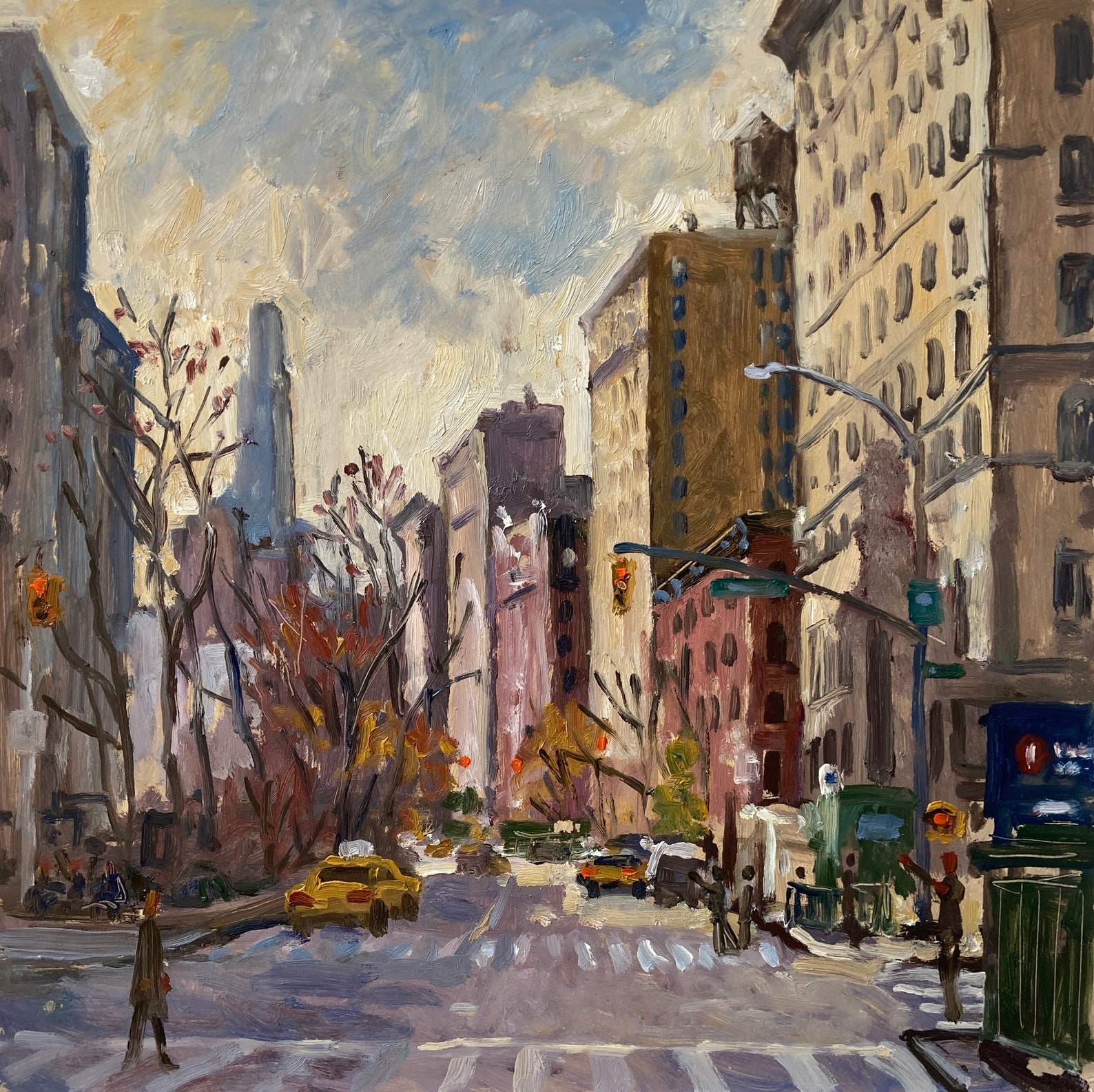 New York Cityscape Painting Down Broadway/nyc 12x12 Oil on Panel, New ...