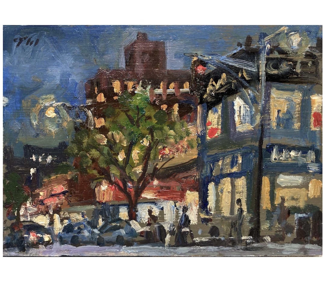 Oil Painting Night Scene - Broadway Lights/inwood - 5x7 Oil on Panel - Etsy