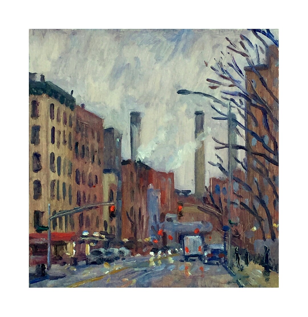 Rainy Twilight/avenue D/NYC 7x7 Oil on Panel, Original New York ...