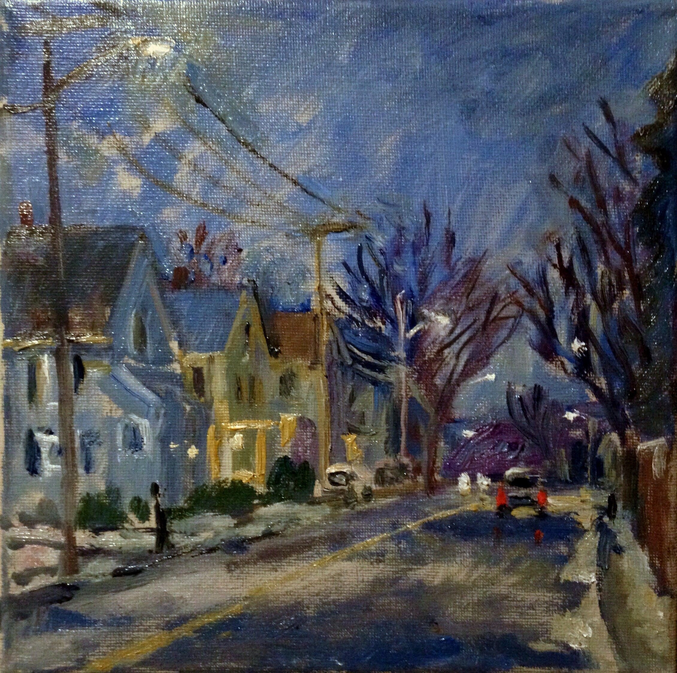 Oil Street Light Night Tree Park Wall Decor Night Landscape Original ...