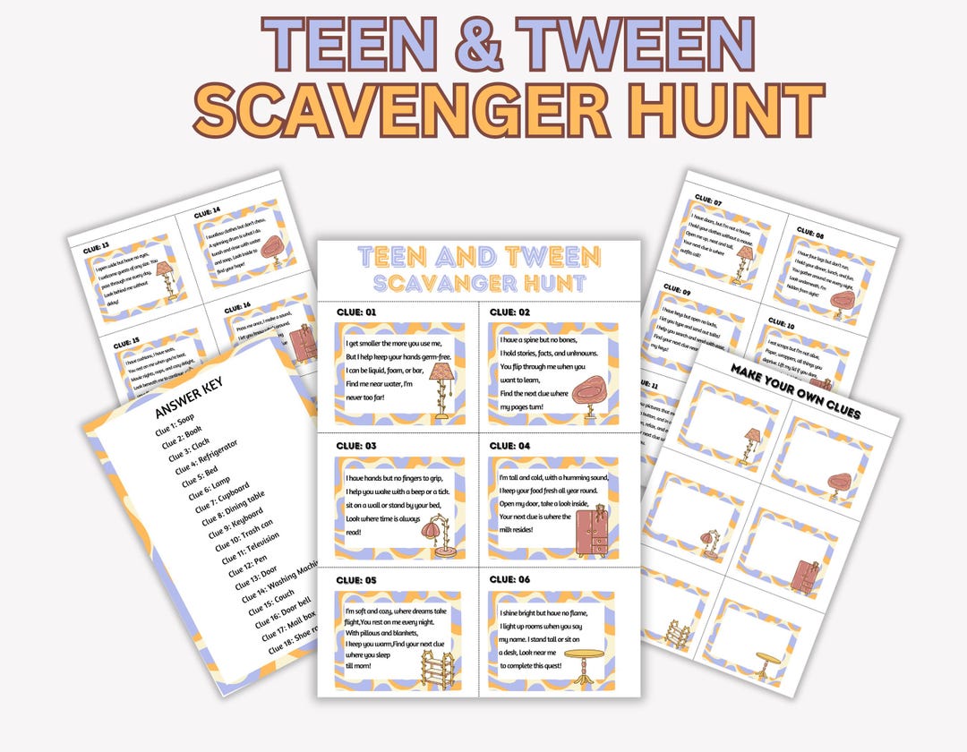 Teen and Tween Scavenger Hunt, Treasure Hunt Clues for Teens, Scavenger ...
