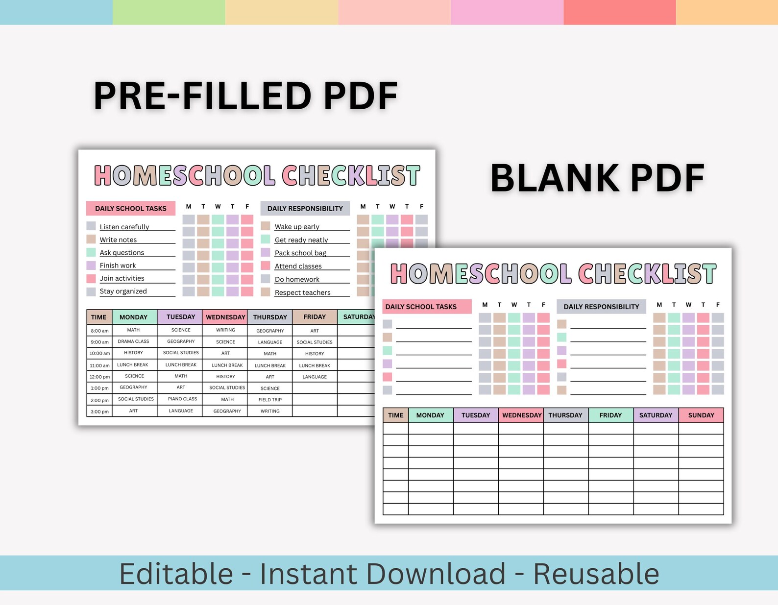 Editable Homeschool Checklist | Printable Daily Schedule & Student ...