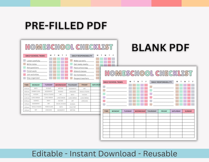 Editable Homeschool Checklist | Printable Daily Schedule & Student ...