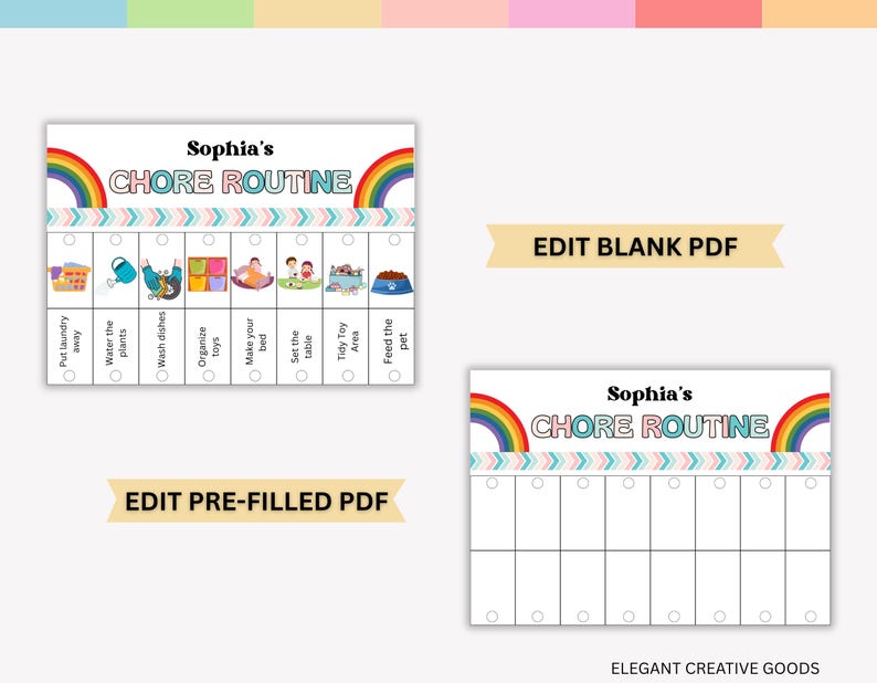 Chore Routine Chart Editable Printable, Morning Evening Bedtime Flip ...