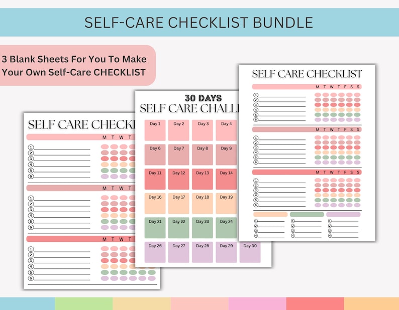 Selfcare Checklist Bundle Printable, Editable Self-care Planner ...