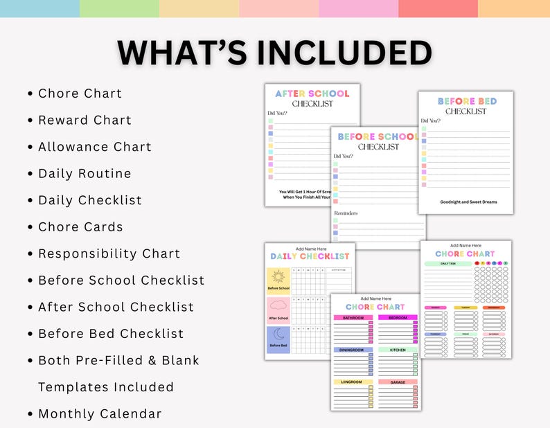 Editable Kids Chore Charts Bundle, Reward Allowance Behavior, Daily ...
