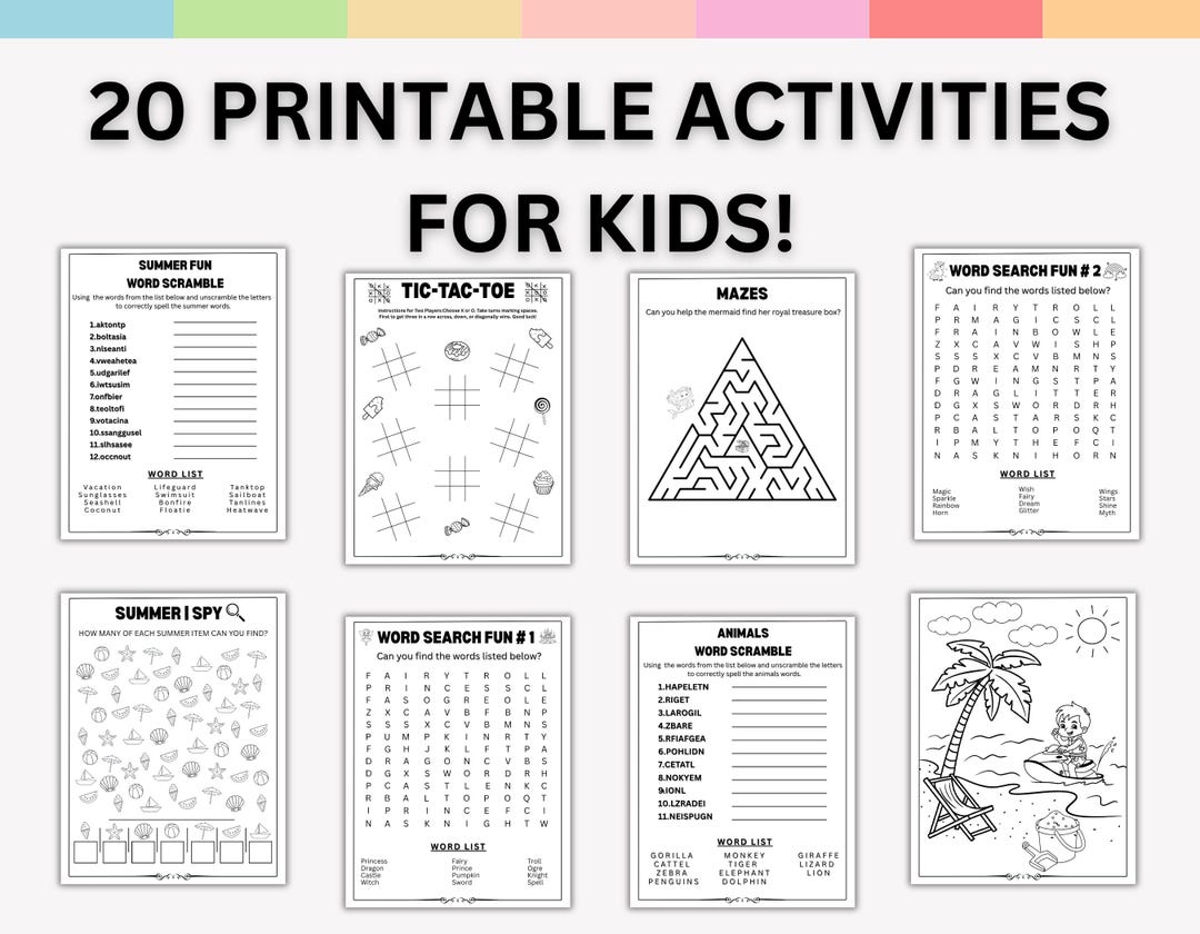 20 Page Printable Summer Activity Bundle for Kids, Summer Camp Activity ...
