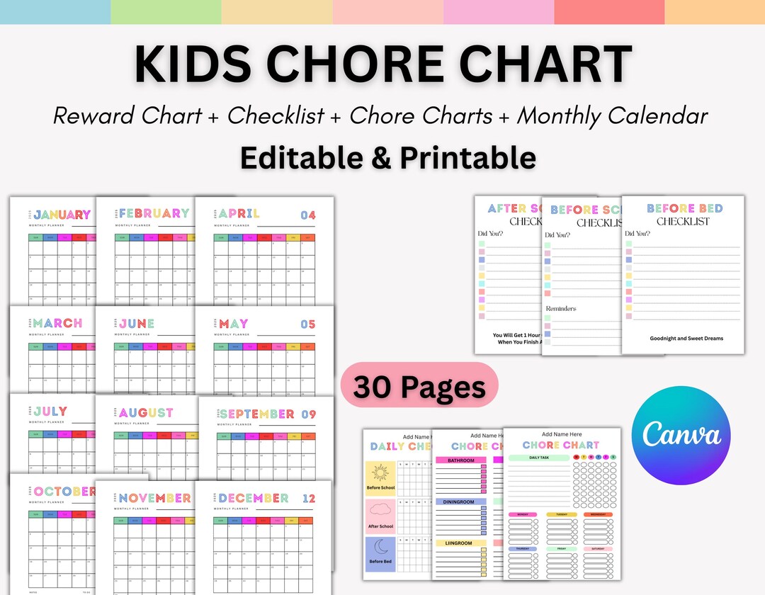 Editable Kids Chore Charts Bundle, Reward Allowance Behavior, Daily ...