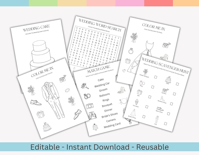 Personalized Wedding Coloring Book, 20+ Editable Activity Pages for ...