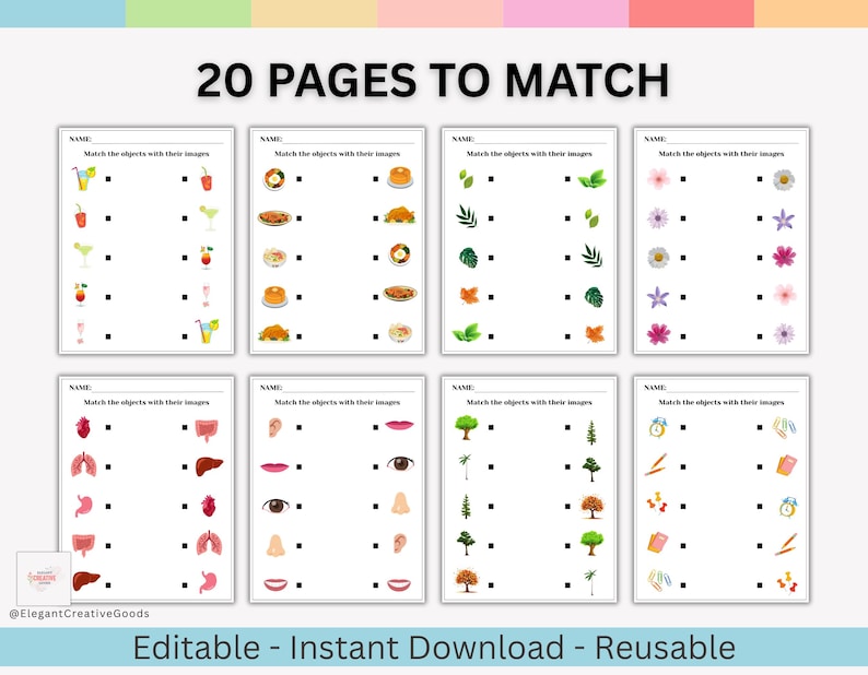 20 Educational Matching Worksheets for Kids | Picture Match Activity ...