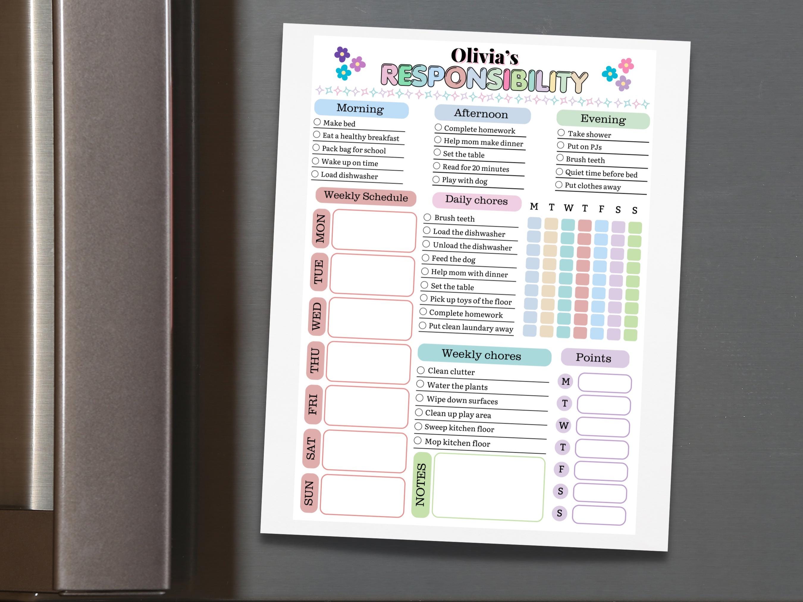Editable Responsibility Chart for Kids, Responsibility Chore Chart for ...