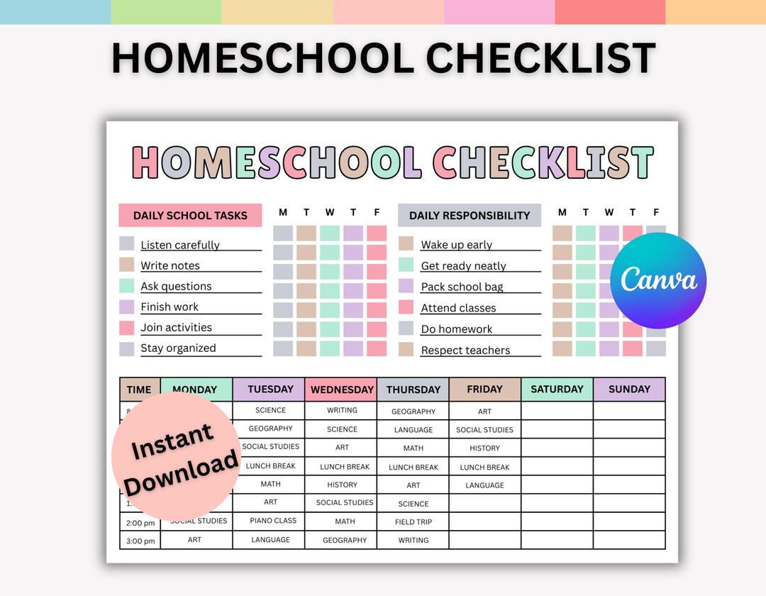 Editable Homeschool Checklist | Printable Daily Schedule & Student ...