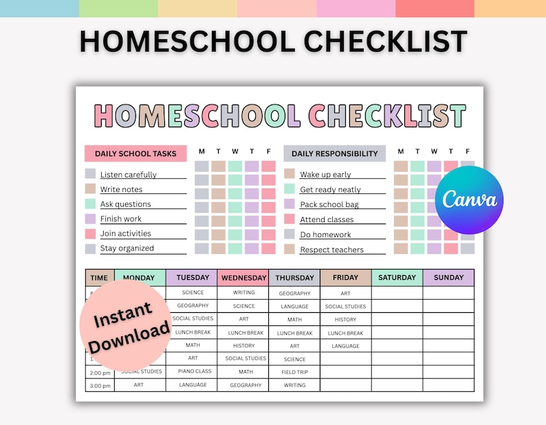 Editable Homeschool Checklist | Printable Daily Schedule & Student ...