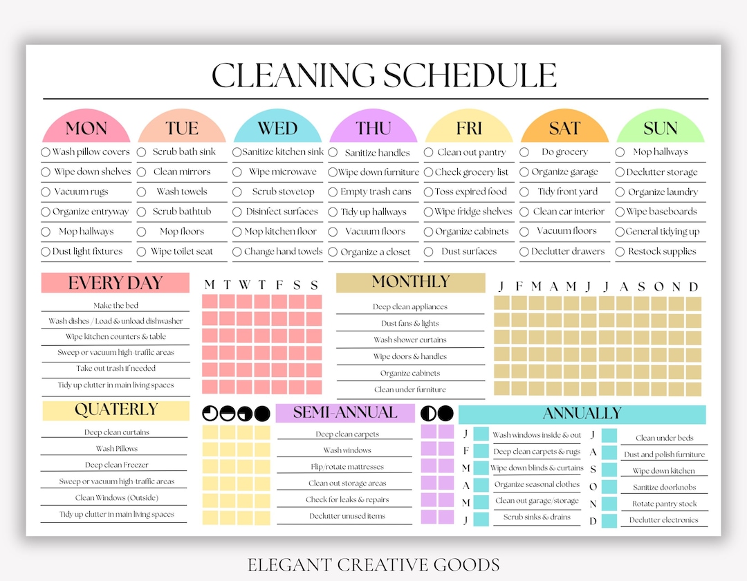 Cleaning Schedule Planner PDF, Printable Cleaning Checklist, Household ...