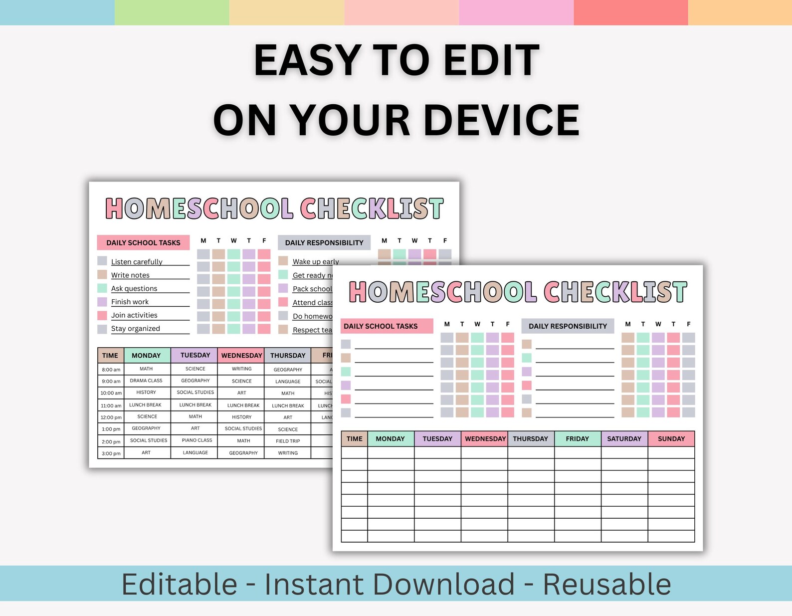 Editable Homeschool Checklist | Printable Daily Schedule & Student ...