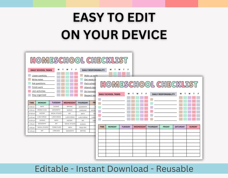 Editable Homeschool Checklist | Printable Daily Schedule & Student ...