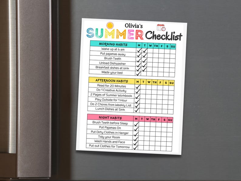 Summer Checklist, Editable Summer Daily Checklist for Kids, Printable ...