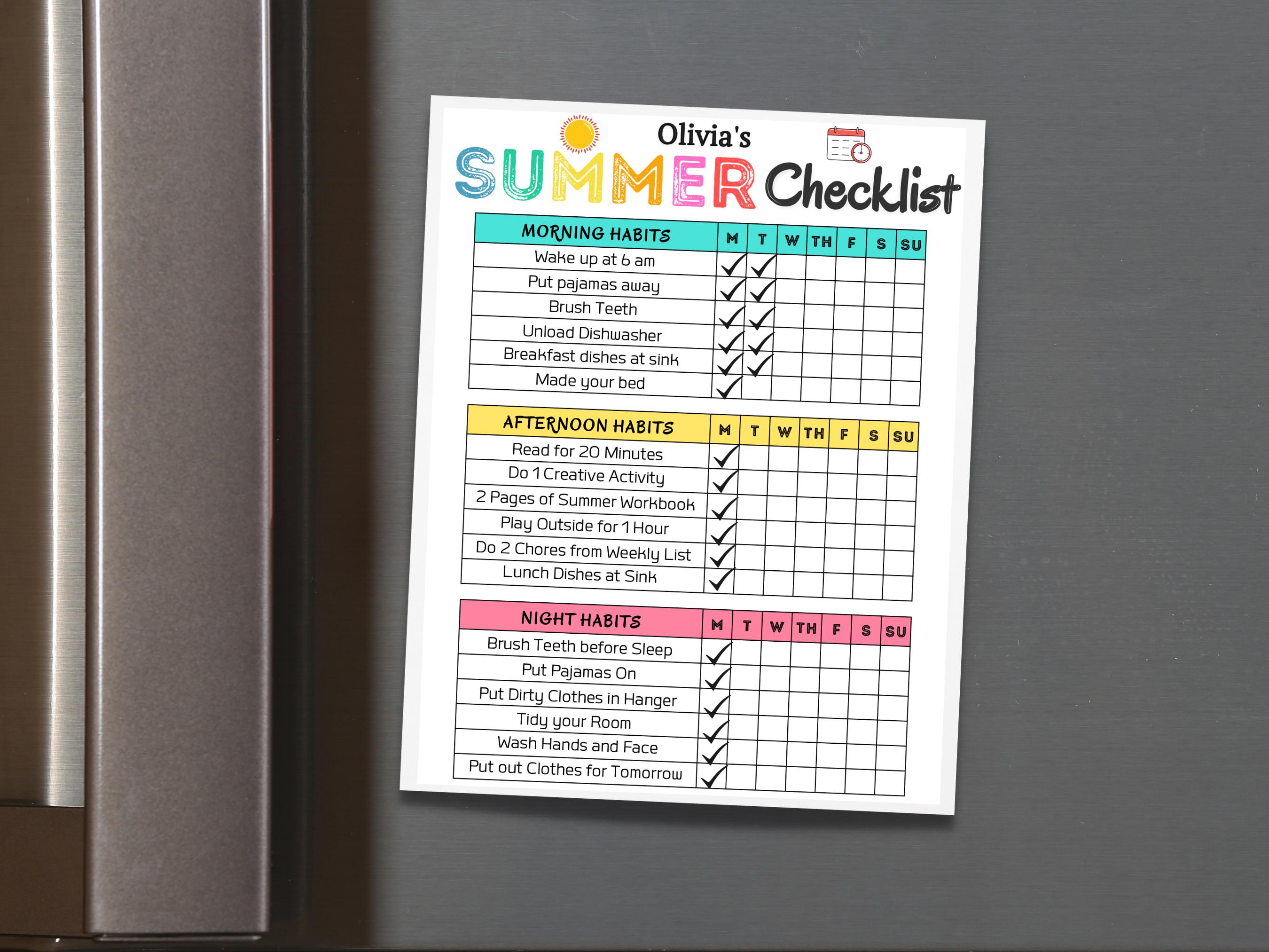 Summer Checklist, Editable Summer Daily Checklist for Kids, Printable ...