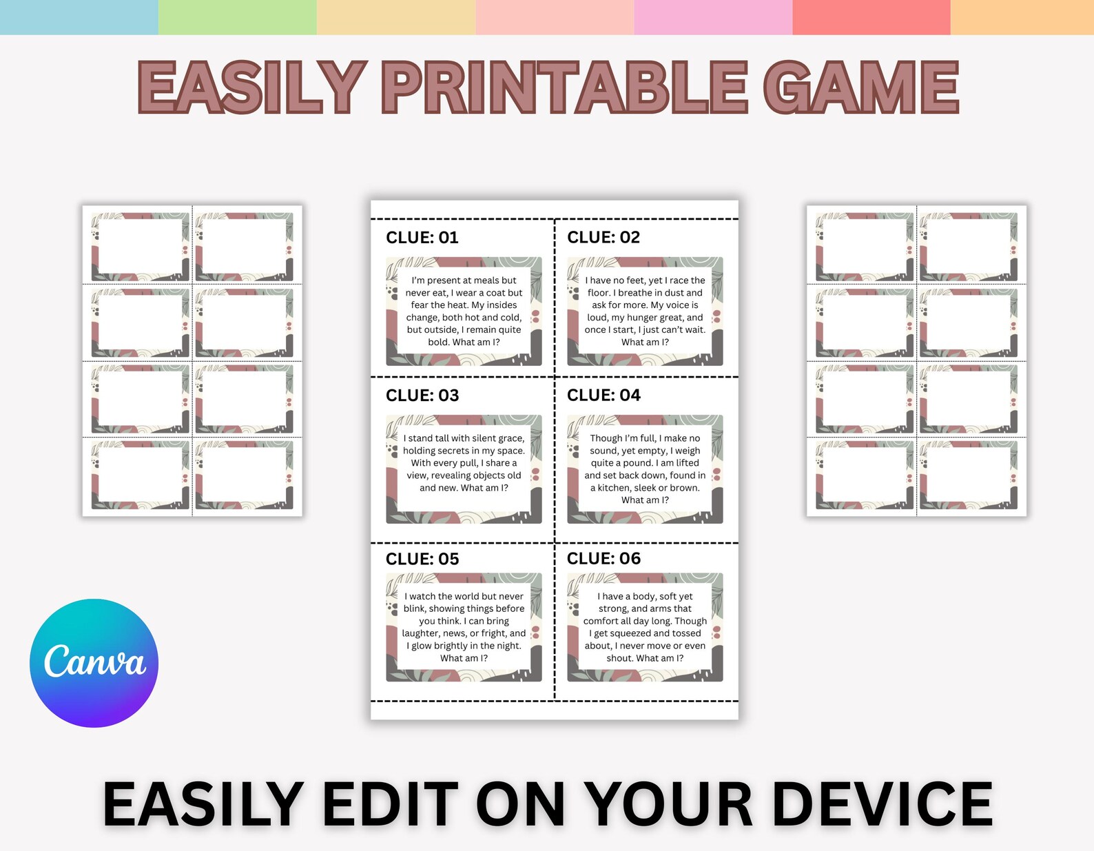 Adult Indoor and Outdoor Scavenger Hunt Game Printable, Riddle Clue ...