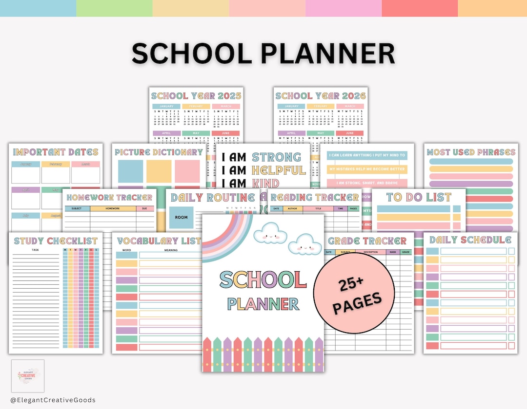 Kids’ School Planner 2025–2026 | Editable Student Organizer | Printable ...