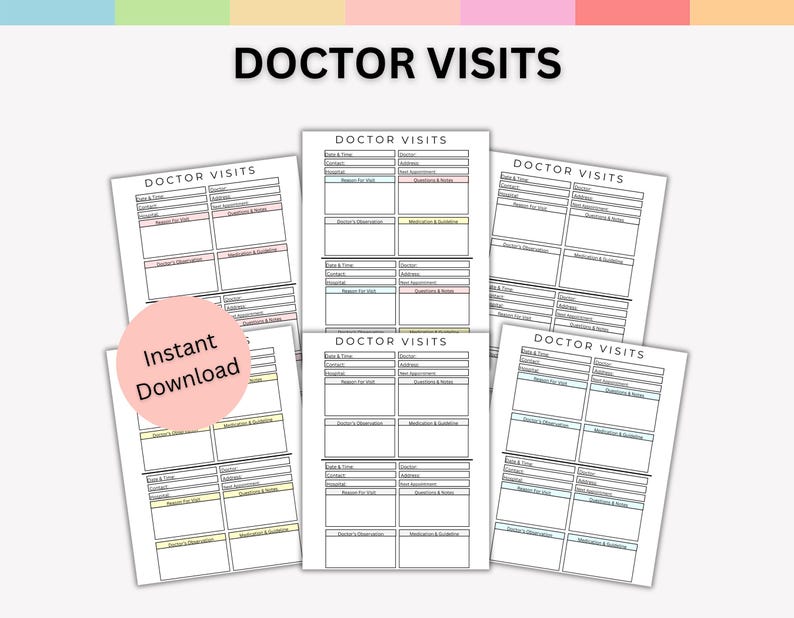 Doctor Visit Printable, Doctor Visit Log, Doctor Visits Chart Medical ...